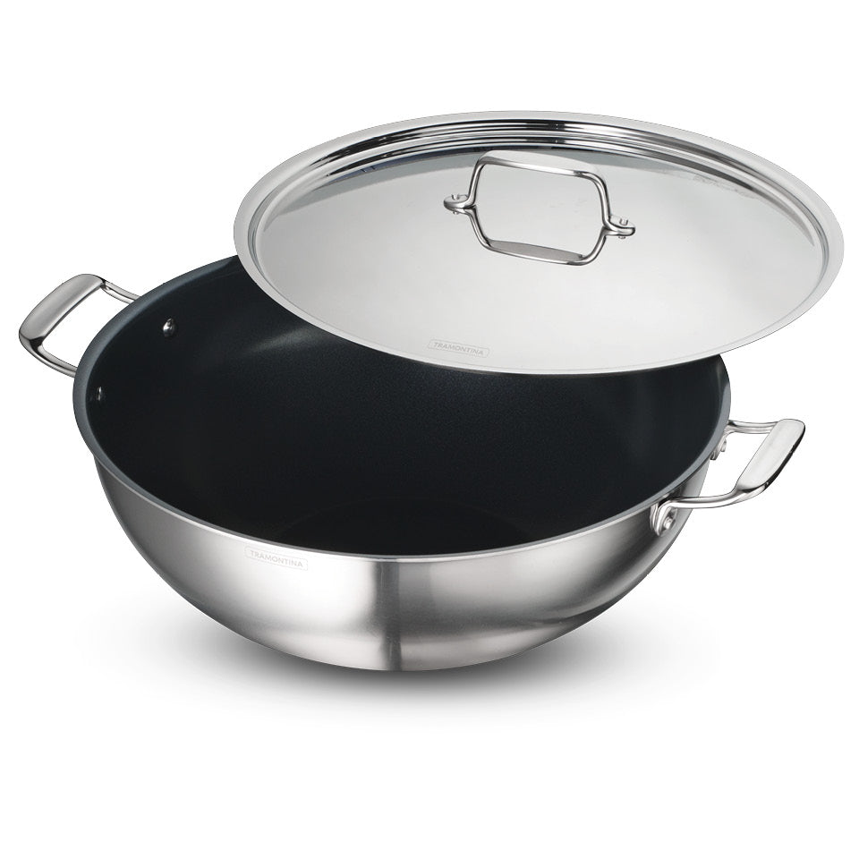 Fusao EX+ 40cm Ceramic Stainless Steel Tri-Ply Extra Deep Kadai with S